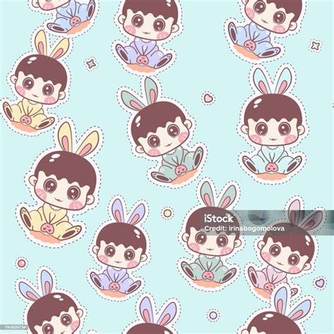 귀여운 귀 엽 다 토끼 완벽 한 패턴입니다 벡터 배경입니다 그것은 당신의 블로그에 대 한 배경 화면 바탕 화면 카드 의류 디자인 인쇄 포장 직물 또는 배경으로 사용할 수