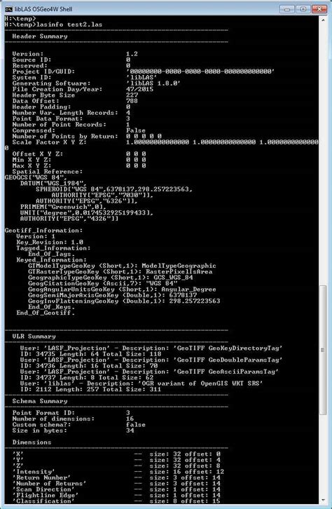coordinate system liblas georeference las file and update header
