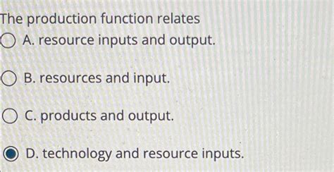 Solved The Production Function Relatesa ﻿resource Inputs