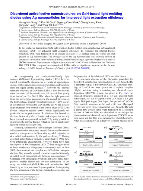 Pdf Disordered Antireflective Nanostructures On Gan Based Light Emitting Diodes Using Ag