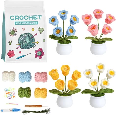 Kit De Crochet De Fleurs Kit D Apprentissage Du Crochet Kit De Tricot