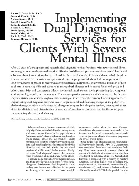 PDF Implementing Dual Diagnosis Services For Clients With Severe