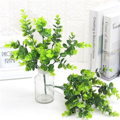 5pcs Artificial Plant Eucalyptus Leaf Plastic Fake Green Plants T