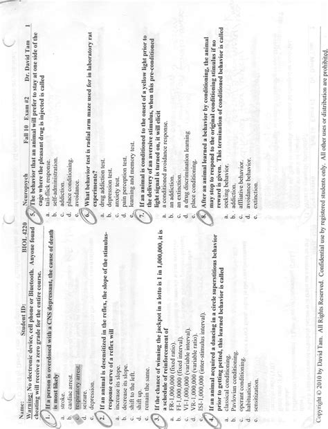 Neuropsych Test 2 Fall 10 Biol 4220 Studocu