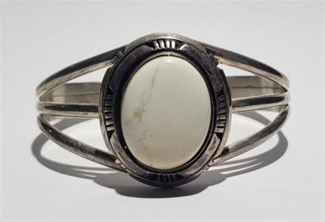 Navajo White Buffalo Sterling Silver Cuff Bracelet Si Gem