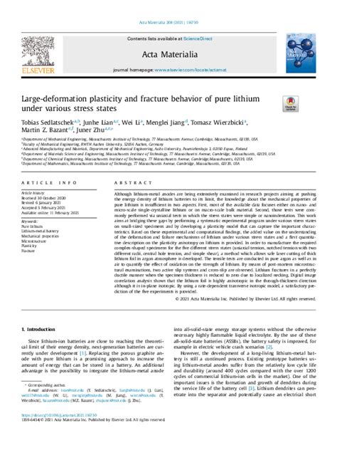 Pdf Large Deformation Plasticity And Fracture Behavior Of Pure Lithium Under Various Stress States