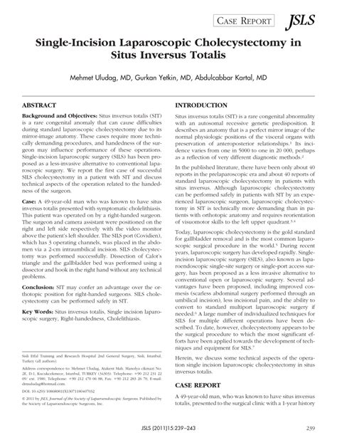 (PDF) Single-Incision Laparoscopic Cholecystectomy in Situs Inversus ...