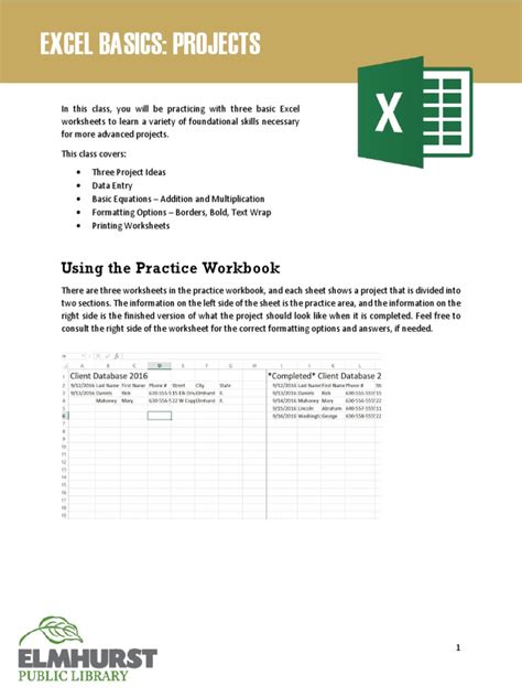 Excel Basics Projects Handout 111416vh Pdf Microsoft Excel Worksheet
