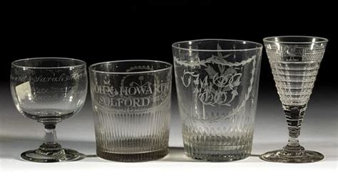 Assorted Free Blown Cut Engraved Glass Articles Lot Of Four Sold At