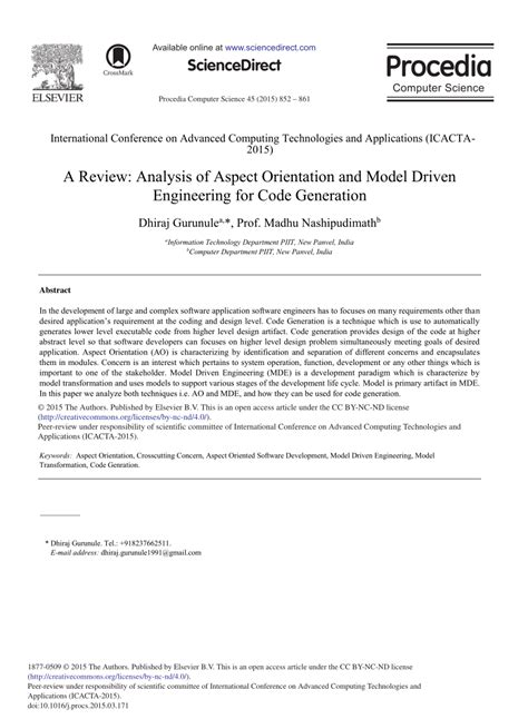 Pdf A Review Analysis Of Aspect Orientation And Model Driven Engineering For Code Generation