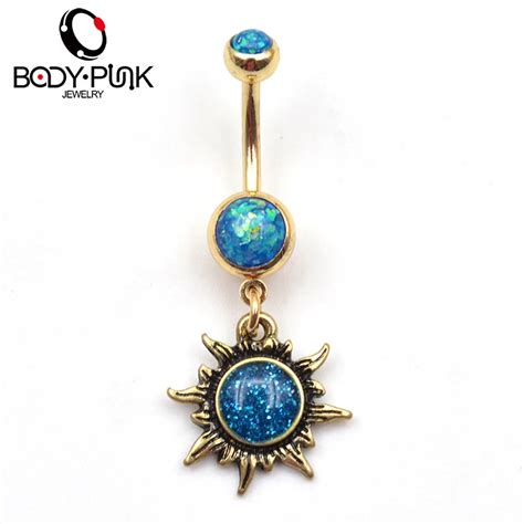 Body Punk Burnished Gold Sun Body Piercings Jewelry Navel Ring Belly