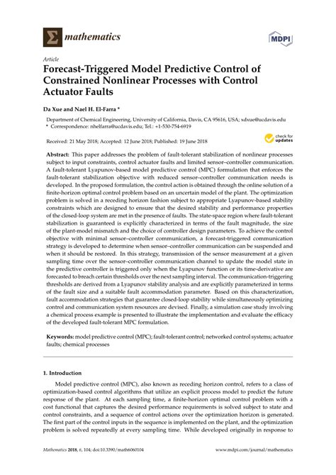 pdf forecast triggered model predictive control of constrained