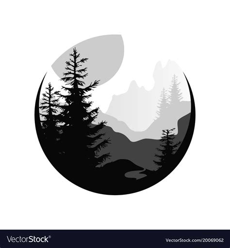 Beautiful Nature Landscape With Silhouettes Vector Image