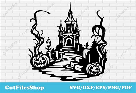 Haunted House Dxf Cutting Files Retro Halloween Scene Svg Halloween