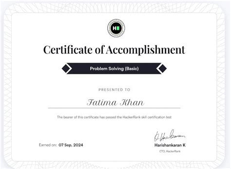 I Am Thrilled To Announce That I Have Earned The Problem Solving Certificate From Hackerrank