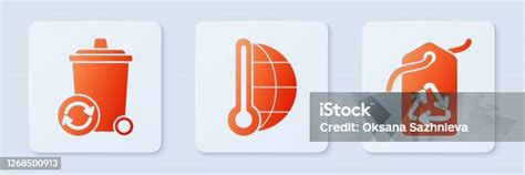 기상 온도계 측정 재활용 기호가 있는 휴지통 및 재활용 기호태그 설정 흰색 정사각형 버튼 벡터 0명에 대한 스톡 벡터 아트 및 기타 이미지 Istock