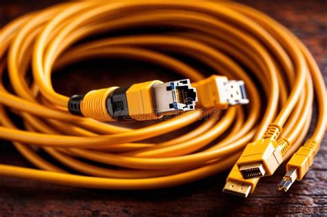 Yellow Data Cables Computer Technolocy Ict Data Transfer Wires Stock