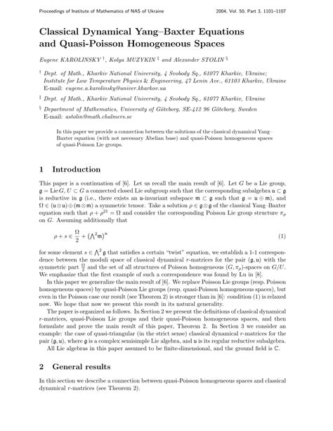 Pdf Dynamical Yang Baxter Equations Quasi Poisson Homogeneous Spaces And Quantization