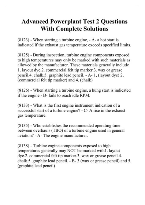 Advanced Powerplant Test 2 Questions With Complete Solutions Advanced