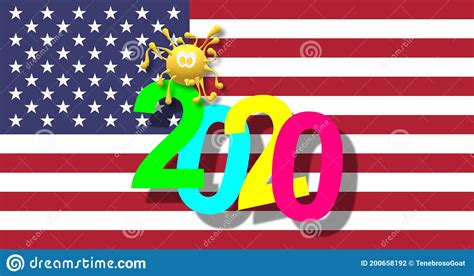 2020年 一次 背景中的美国国旗 Covid 19 模拟病毒的数字绘图 库存例证 插画 包括有 星形 符号 200658192