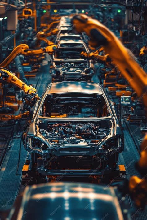 Car Assembly Line With Robots Premium Ai Generated Image