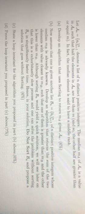 Solved Let An 0 Denote A List Of N Distinct Positive