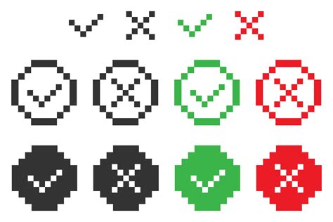 Pixel Art Bit Check Mark And Cross Icon Positive And Negative Choice