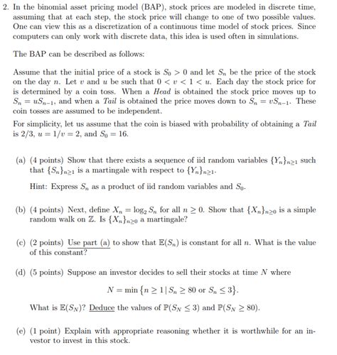 2 In The Binomial Asset Pricing Model Bap Stock