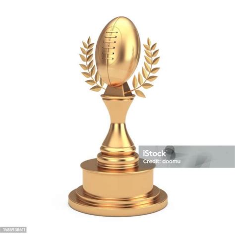 골든 클래식 올드 럭비 볼과 월계관이 있는 골든 어워드 트로피 3d 렌더링 럭비 스포츠에 대한 스톡 사진 및 기타 이미지
