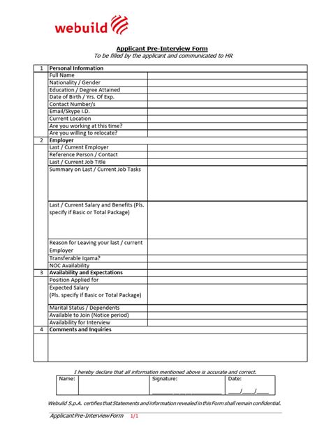 01 Pre Interview Form 1 Pdf Business
