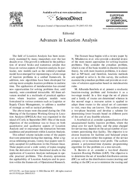 Pdf Advances In Location Analysis