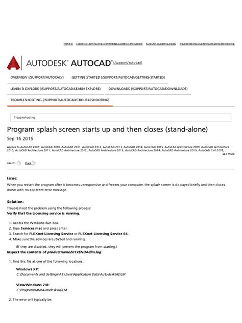Program Splash Screen Starts Up And Then Closes Stand Alone Autocad