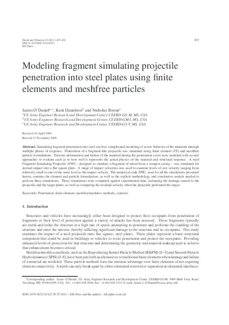 Pdf Modeling Fragment Simulating Projectile Penetration Into Steel Plates Using Finite