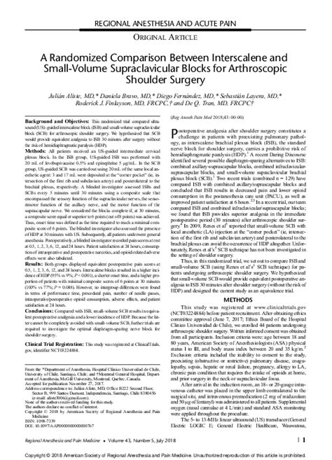 Pdf A Randomized Comparison Between Interscalene And Small Volume