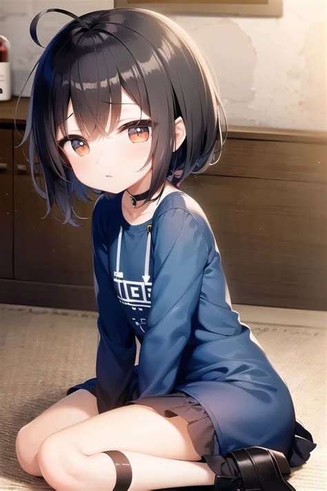 Anime Girl Sitting On The Floor With Her Legs Crossed Seaart Ai