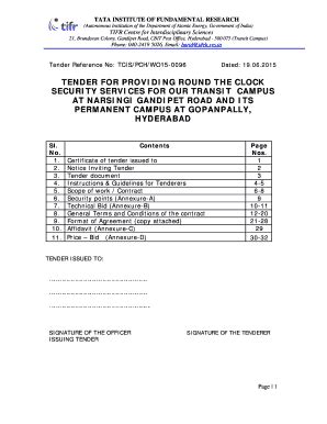 Fillable Online Tifrh Res TENDER FOR PROVIDING ROUND THE CLOCK SECURITY