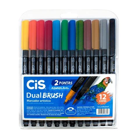 Marcador Dual Brush Estojo Com 12 Cores Cis Esfera Papelaria I