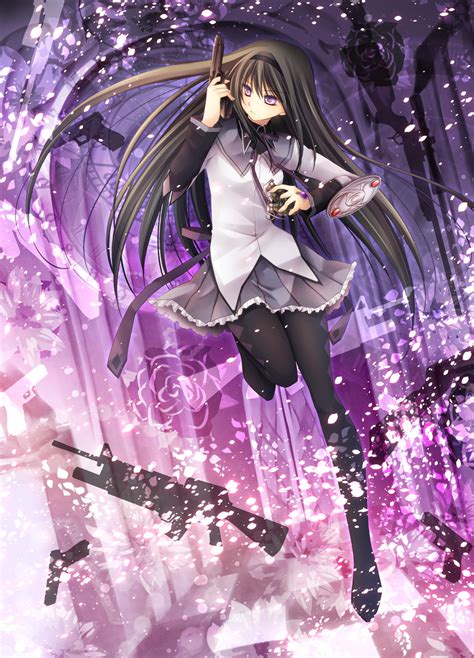 Safebooru Akemi Homura Assault Rifle Beretta 92 Black Hair Boots