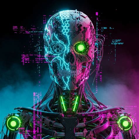 Free Glowing Circuit Skeleton Photo Cyberpunk Skeleton Cyborg