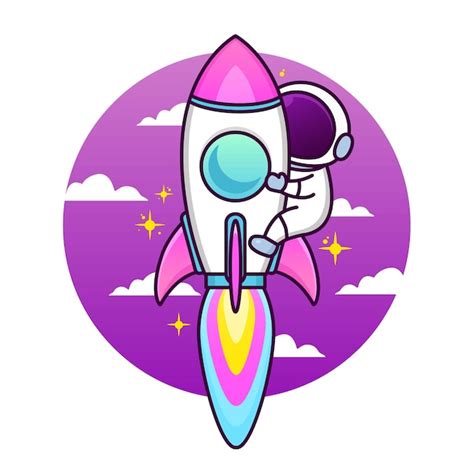 Lindo Astronauta Montando Un Cohete A La Luna Vector Premium