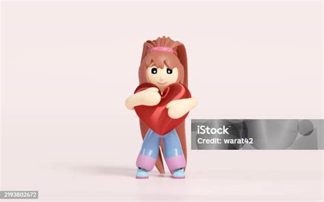 분홍색 배경에 고립 된 3d 소녀 포옹 심장 해피 발렌타인 데이 건강 사랑 또는 세계 심장의 날 개념 3d 일러스트 렌더링 3차원 형태에 대한 스톡 사진 및 기타 이미지