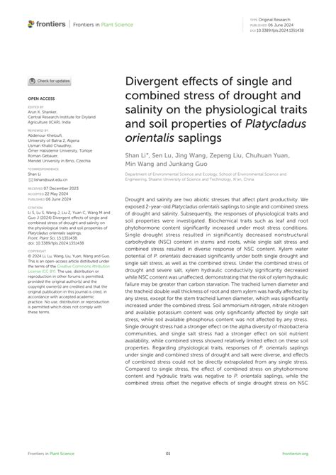 Pdf Divergent Effects Of Single And Combined Stress Of Drought And