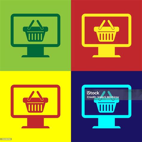 Color Computer Monitor Met Winkelmandje Icoon Geïsoleerd Op Kleur