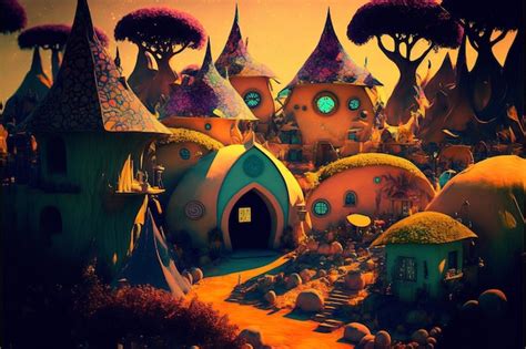 Premium AI Image Group Of Small Houses Sitting On Top Of A Lush Green