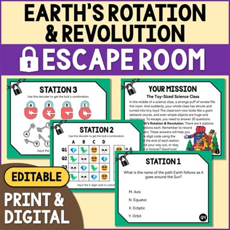 Earths Rotation And Revolution Escape Room Activity Review Game Causes Of Seasons