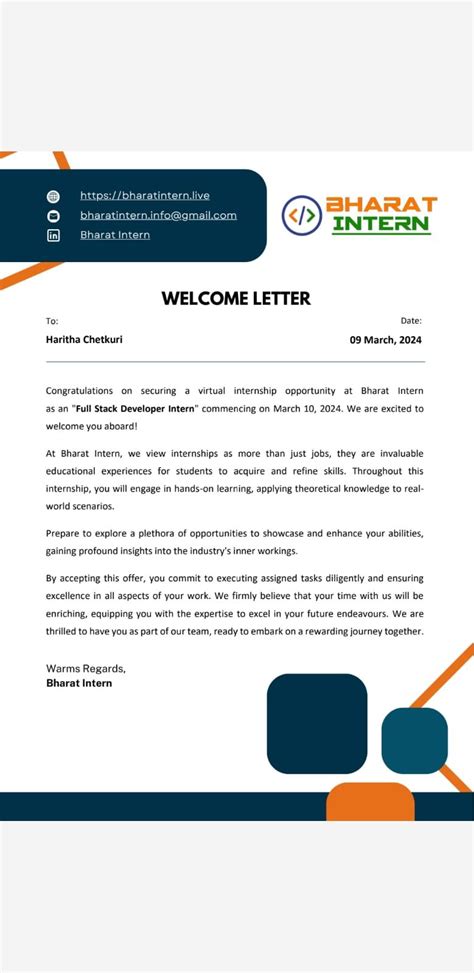 internshipoffer techinternship haritha chetkuri