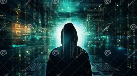 Hacking Malware And Data Security Concept Hacker With Not Identifiable Face With Binary Code