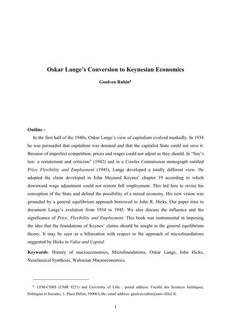 Pdf Oskar Langes Conversion To Keynesian Economics Dokumen Tips
