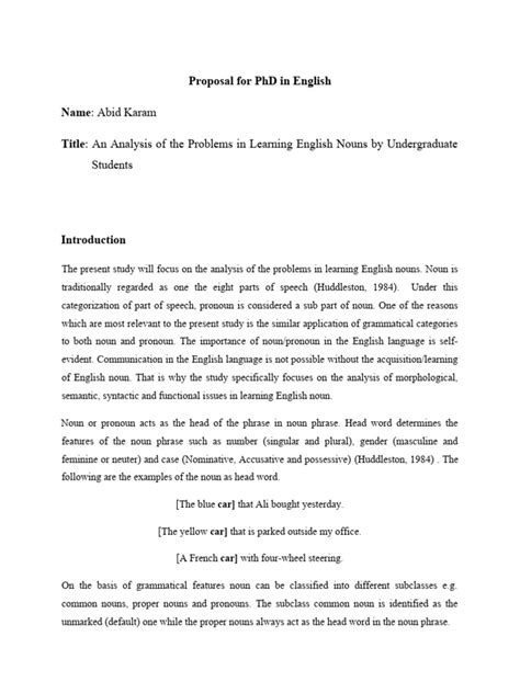Research Proposal An Analysis Of The Problems In Learning English Nouns Pdf Grammatical