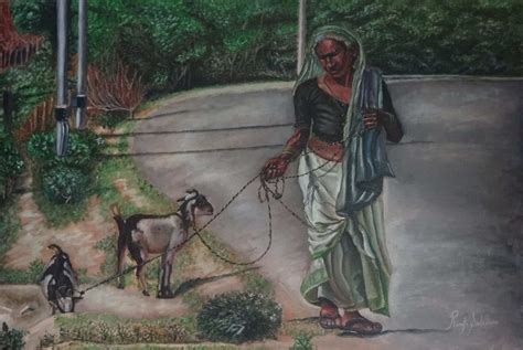 Woman Grazing Her Goats Ramyasadasivams Art Gallery